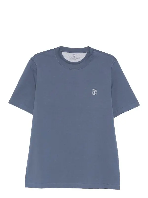 Brunello Cucinelli Logo Cotton T Shirt - Clear Blue