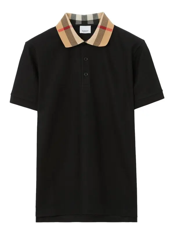 Burberry Check Collar Cotton Polo Shirt - Black