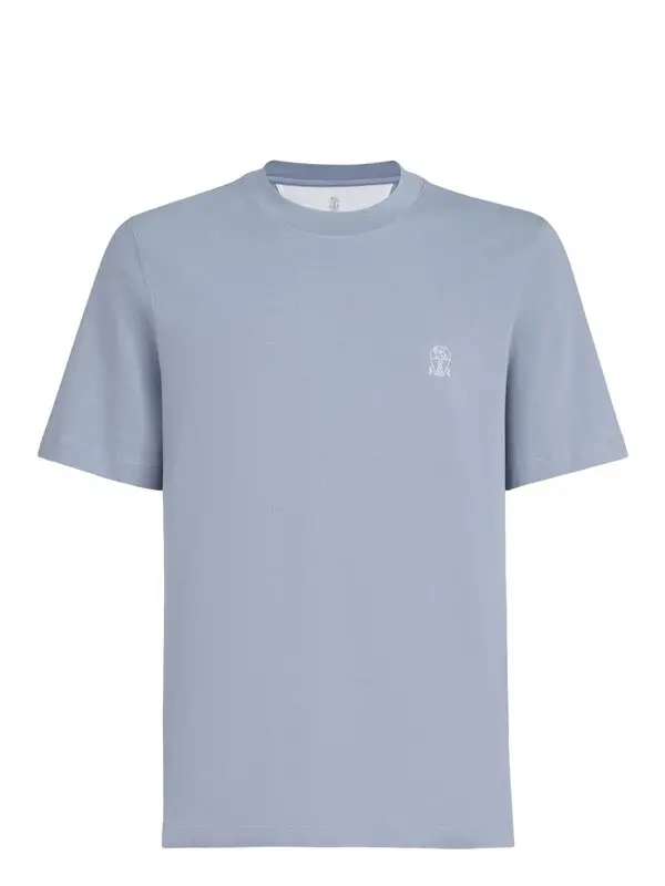 Brunello Cucinelli Logo Cotton T Shirt - Clear Blue