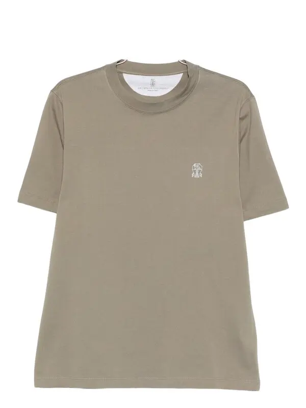 Brunello Cucinelli Logo Cotton T Shirt - Kaki