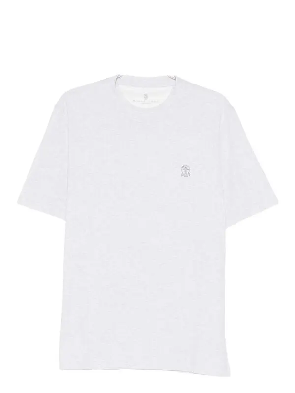 Brunello Cucinelli Logo Cotton T Shirt - Light Grey