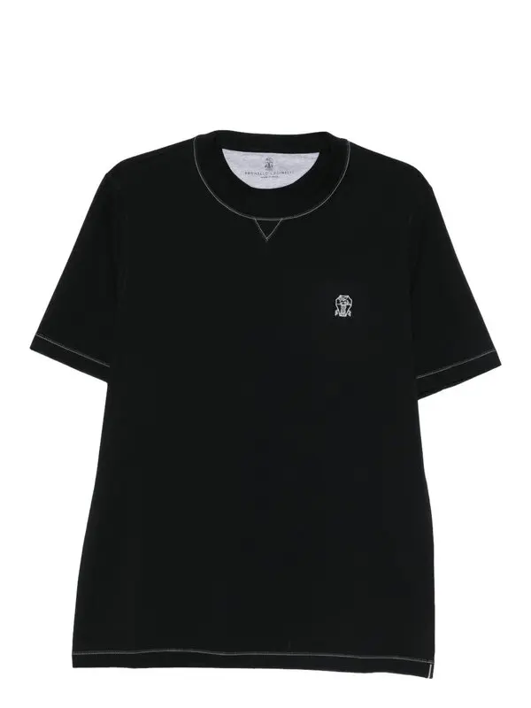 Brunello Cucinelli Logo Cotton T Shirt - Black
