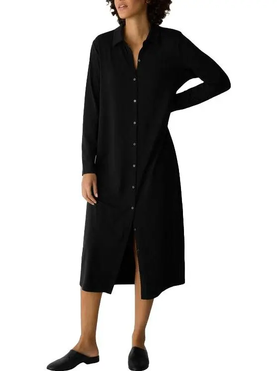 Eileen Fisher Long-sleeve Oval Jersey Shirtdress - Black