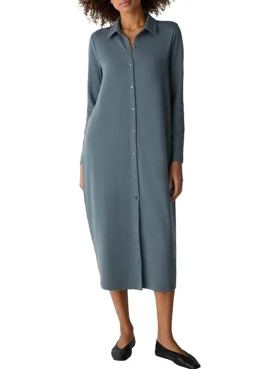 Eileen Fisher Long-sleeve Oval Jersey Shirtdress - Eucalyptus