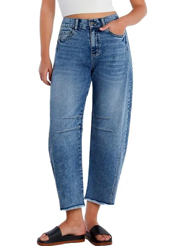 HINT OF BLU High-waist Cropped Barrel Jeans - Frantastic Blue
