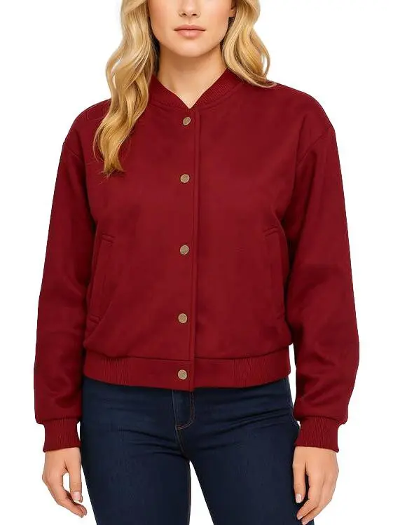 BISHOP + YOUNG Chelsea Faux Suede Bomber Jacket - Crimson