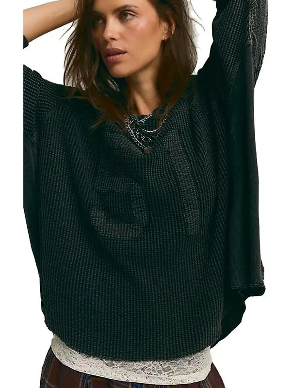 Free People Oversized Graphic Thermal Top - Black