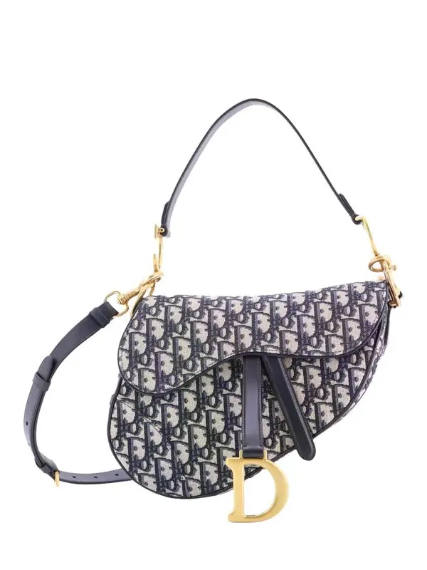 Dior Saddle Handbag With Strap Oblique Canvas Medium Shoulder Bag - Blue