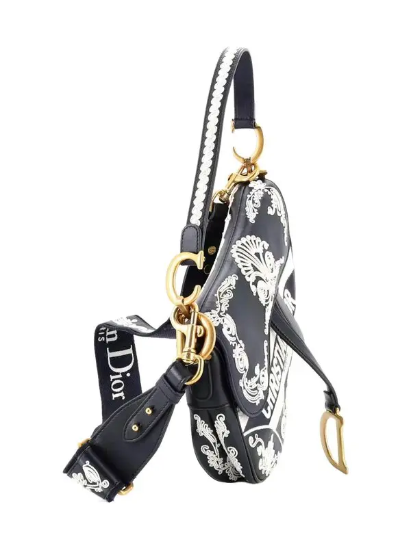 Dior Saddle Handbag Embroidered Calfskin Medium - Blue