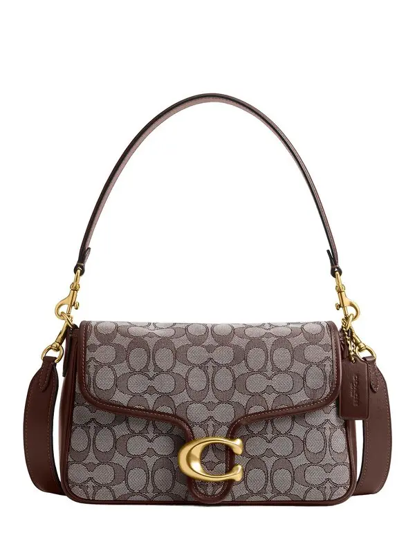 COACH® Soft Tabby Shoulder Bag In Signature Jacquard - Brass/oak Maple