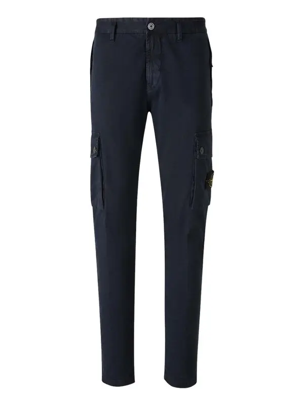Stone Island Cotton Trousers With Logo - Blue