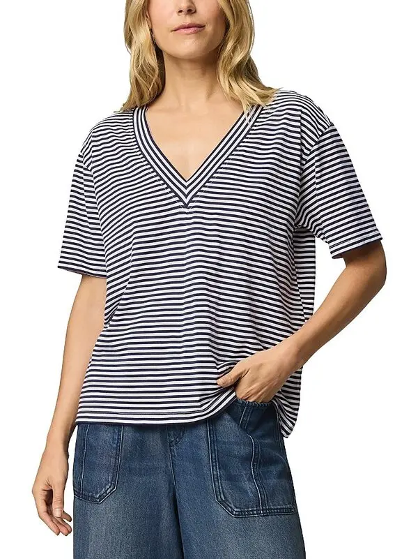 Splendid Kacey Striped V-neck Tee - Navy/white
