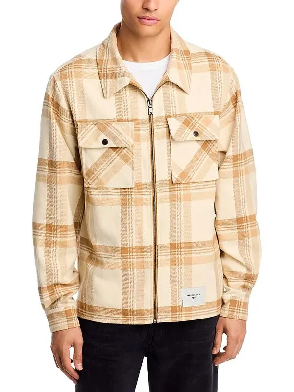 PAPER PLANES Printed Shirt Jacket - Cream Plaid
