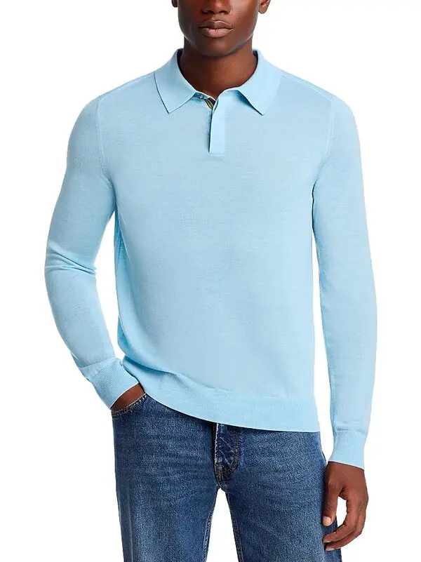 Paul Smith Merino Wool Long Sleeved Polo Sweater - Light Blue