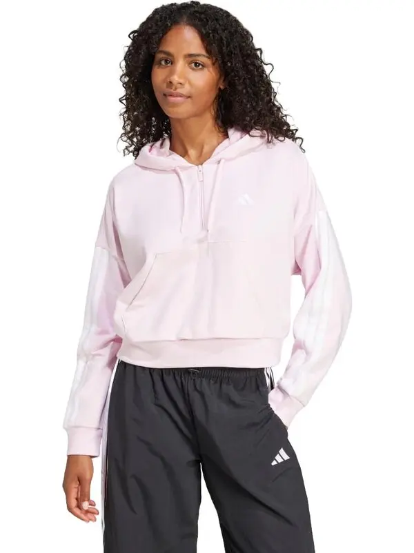 Adidas Essentials 3-stripes French Terry Quarter-zip Hoodie - Clear Pink / White