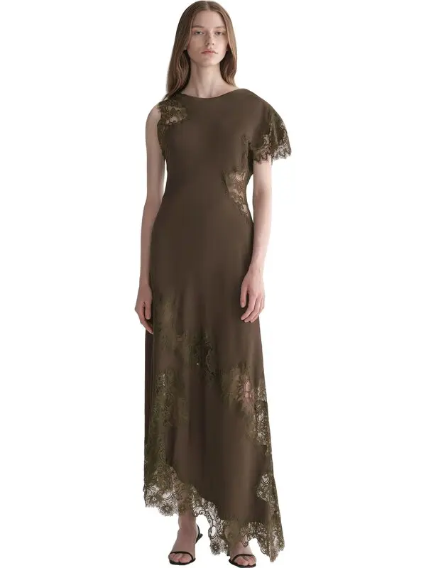 A.L.C. Alessia Lace And Textured Satin Maxi Dress - Military