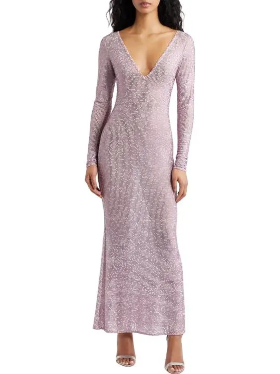 LoveShackFancy Belinda Crystal Long Sleeve Maxi Dress - Lilac Snow