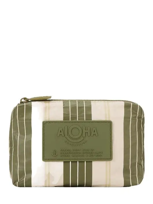 ALOHA COLLECTION Mini Market Stripe Zip Pouch - Olive/sandstone