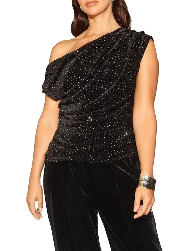 FRIENDS LIKE THESE Diamante Embellished One-shoulder Velvet Top - Black