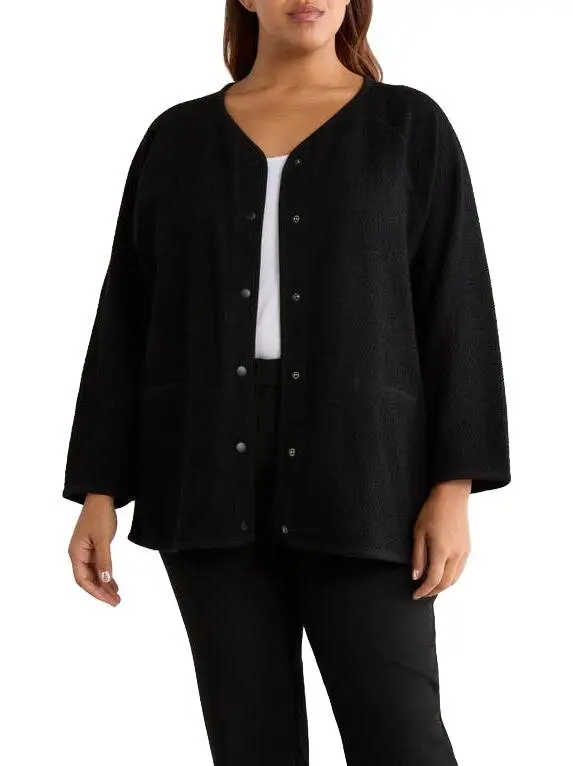 Eileen Fisher V-neck Snap Front Bouclé Jacket - Black