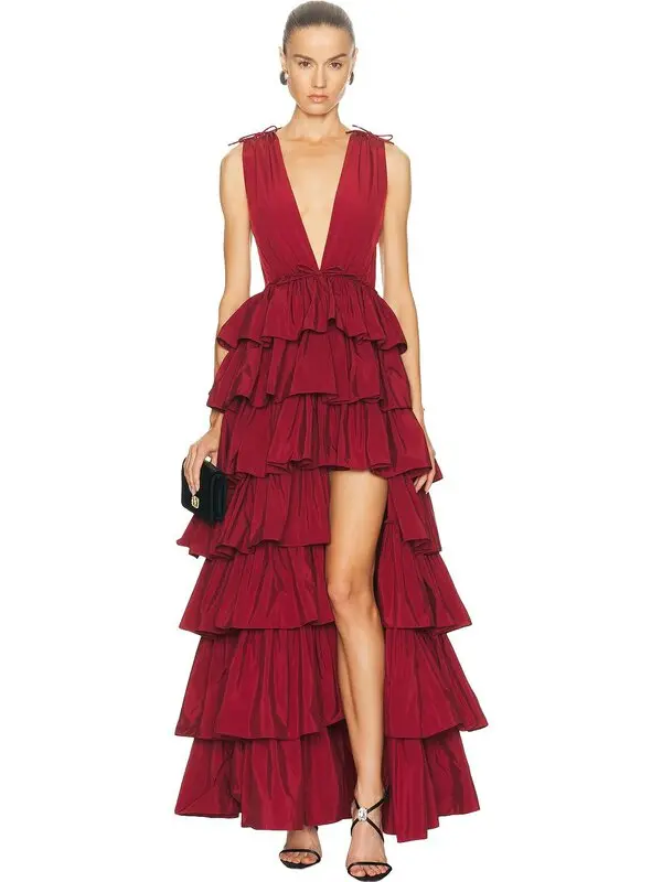 AKNVAS Henriette Ruffle Gown - Burgundy