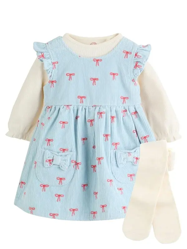 NEXT Bow Corduroy Pinafore Dress Set - Blue