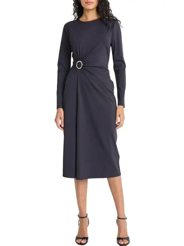 Maggy London Long Sleeve Side Gather Sheath Midi Dress - Black