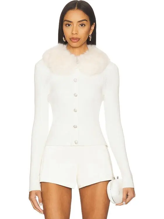 Majorelle Cici Faux Fur Collar Cardigan - Ivory