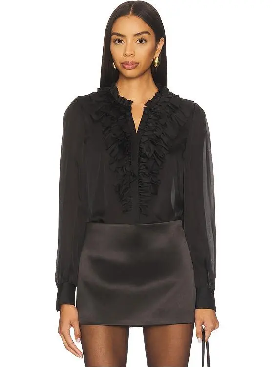 Ulla Johnson Rouen Silk Long Sleeve Blouse - Noir