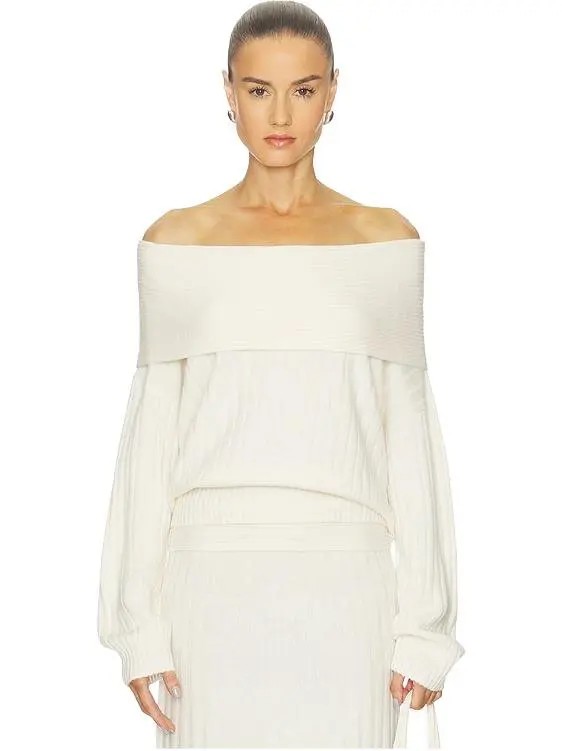 Naadam Premium Cashmino Ribbed Draped Top - White
