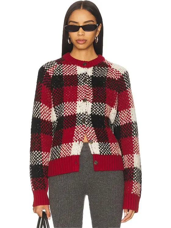Guest In Residence Buffalo Plaid Cardigan - Ruby Combo