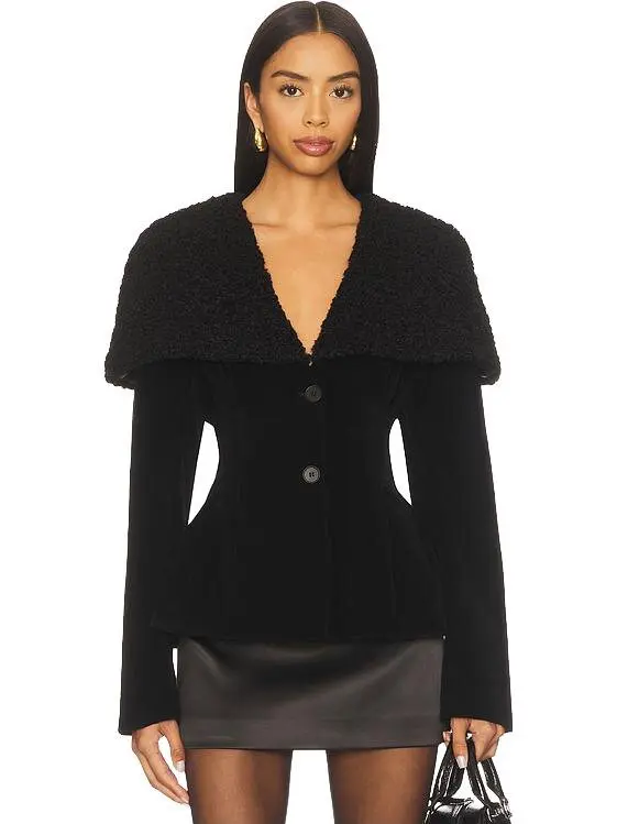 Line & Dot Geneva Velvet Jacket With Faux Fur Collar - Black