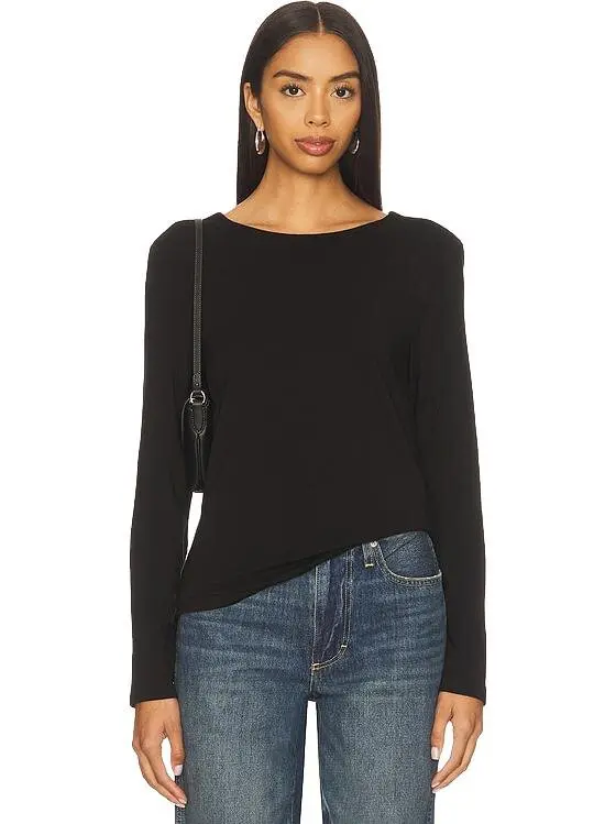 BOBI Long Sleeve Open Cowl Back Top - Black