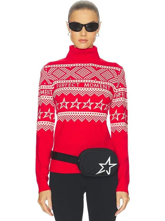 Perfect Moment Holiday Roll Neck Sweater - Red & White