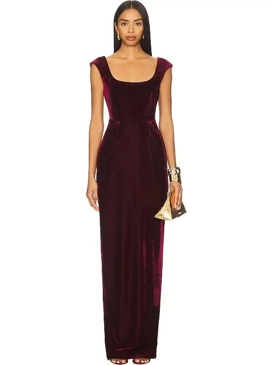 SAU LEE Brooke Velvet Gown - Oxblood