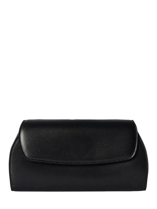 THE ROW Curved Leather Clutch - Black