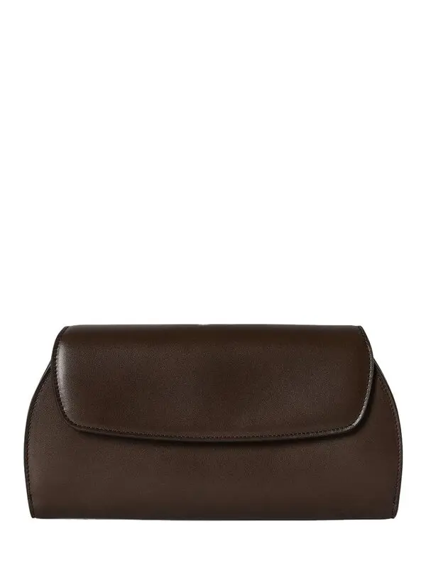 THE ROW Curved Leather Clutch - Dark Brown
