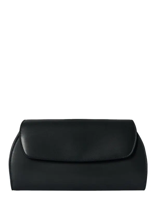 THE ROW Curved Leather Clutch - Dark Pine
