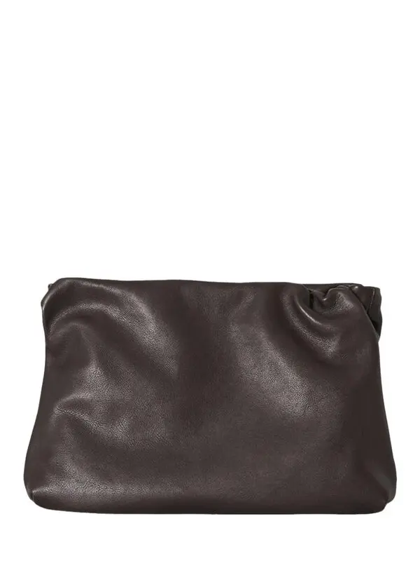 THE ROW Large Bourse Leather Clutch - Dark Brown