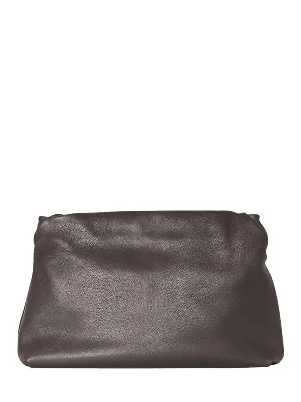 THE ROW Large Bourse Leather Clutch - Taupe