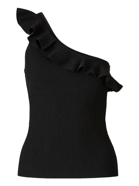 Zimmermann Asymmetric Ruffle Knit Top - Black