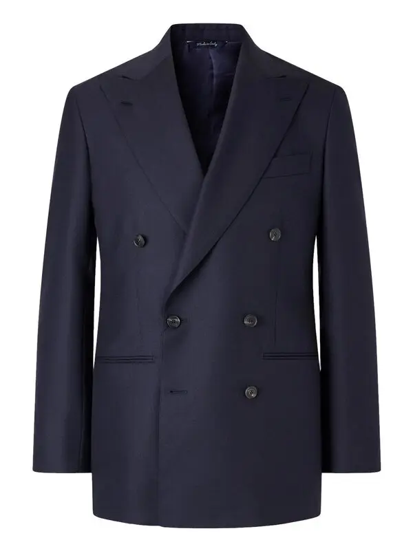 SAMAN AMEL Double-breasted Wool Suit Jacket - Blue