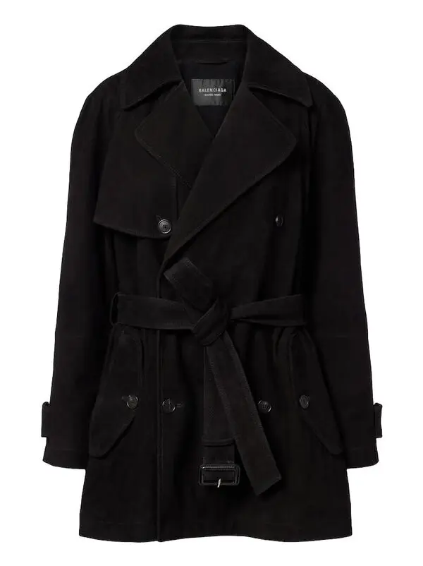 Balenciaga Suede Trench Coat - Black