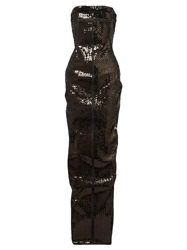 Rick Owens Sequined Denim Bustier Gown - Black