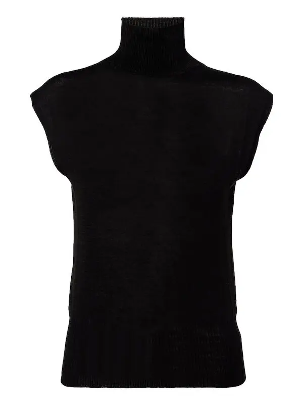 Rick Owens Virgin Wool Turtleneck Top - Black