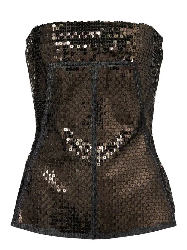 Rick Owens Sequined Denim Bustier Top - Black