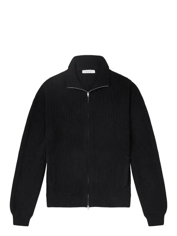 UMIT BENAN Matt Ribbed Cashmere Zip-up Cardigan - Black