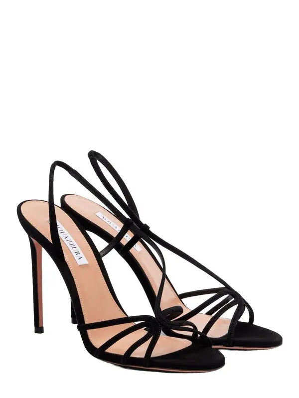 AQUAZZURA Talk To Me 105 Suede Slingback Sandals - Black