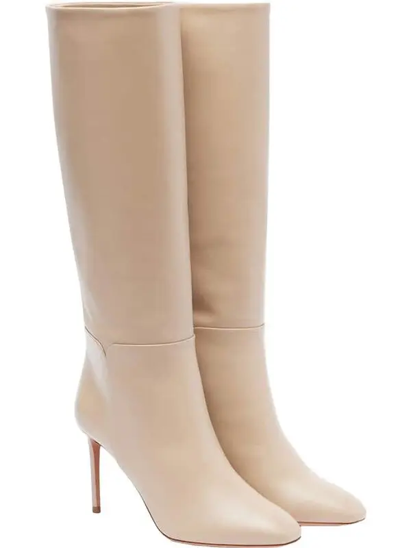 AQUAZZURA Sellier 85 Leather Knee-high Boots - Beige