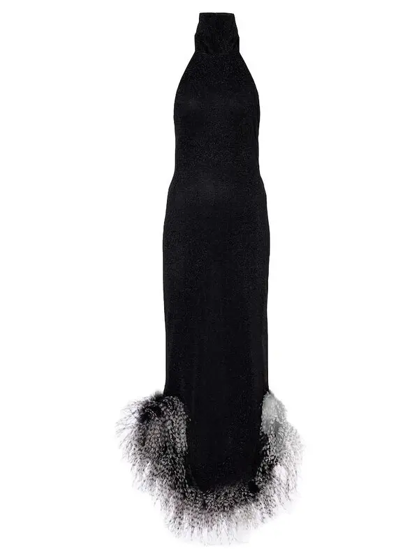 Oseree Lumière Plumage Halterneck Maxi Dress - Black